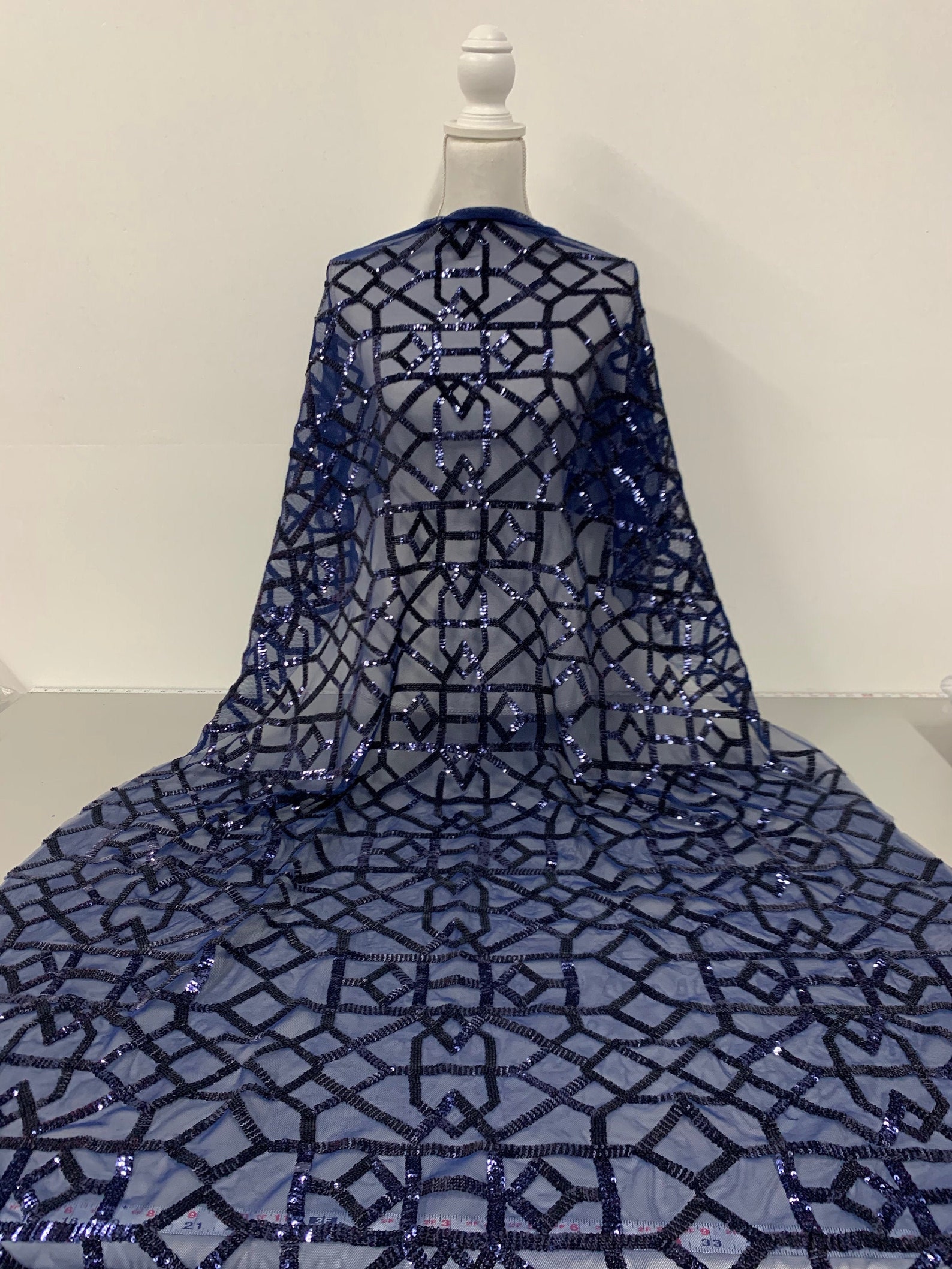 Meredith NAVY BLUE Trellis Pattern Sequins on Mesh Lace Fabric - Etsy
