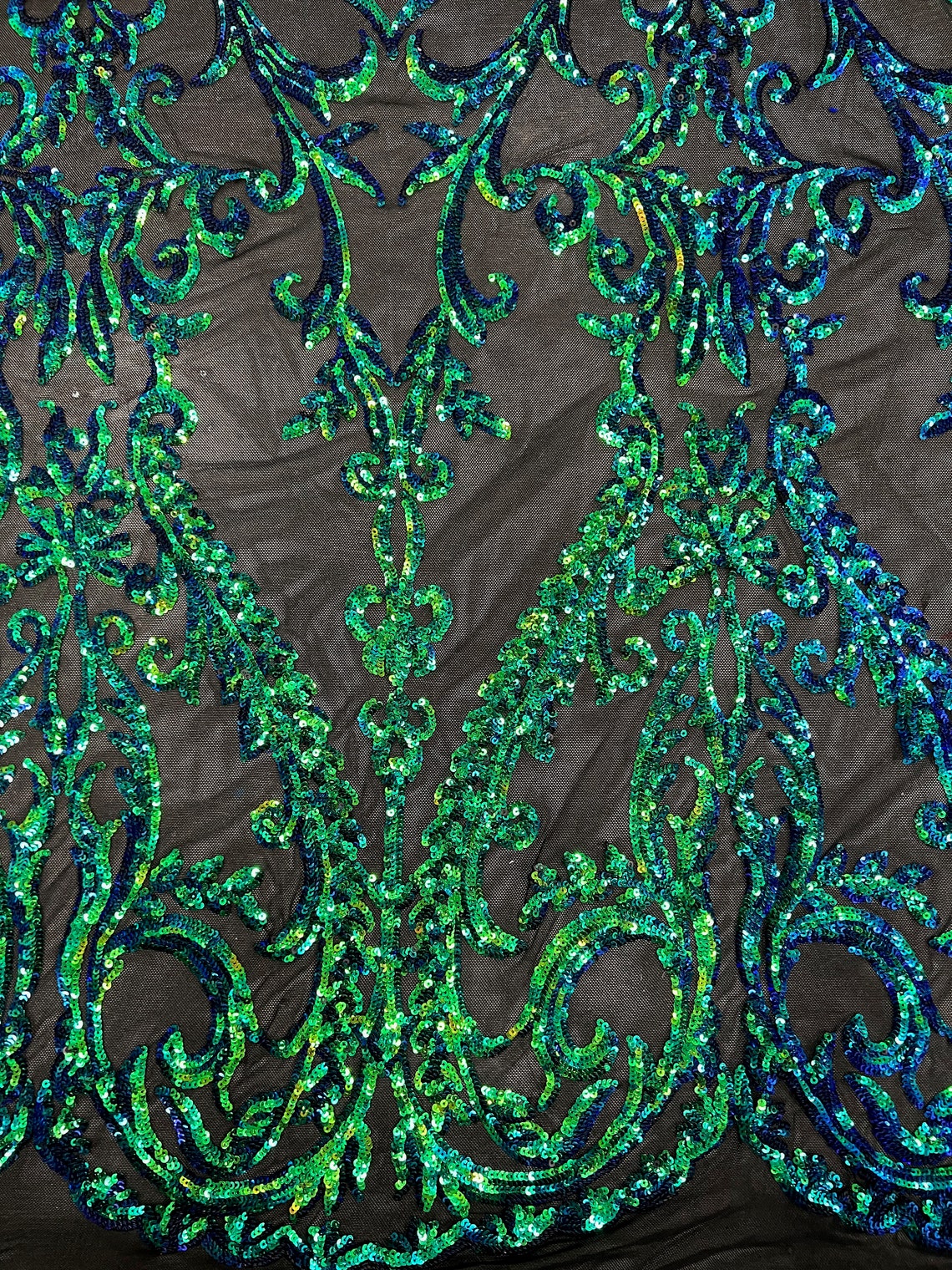 Esmeralda IRIDESCENT GREEN BLUE Mermaid Sequins on Mesh Lace Fabric by ...