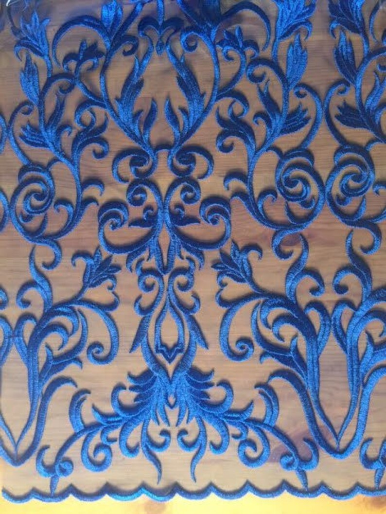 Haley ROYAL BLUE Floral Swirl Embroidery on Mesh Royalty Lace | Etsy