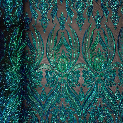 Alaina IRIDESCENT GREEN BLUE Mermaid Curlicue Sequins on Mesh - Etsy