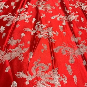 Arisa RED Gold Dragon Brocade Chinese Satin Fabric for Cheongsam/qipao ...
