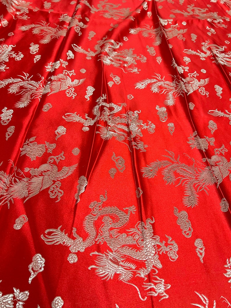 Arisa RED Gold Dragon Brocade Chinese Satin Fabric for Cheongsam/qipao ...