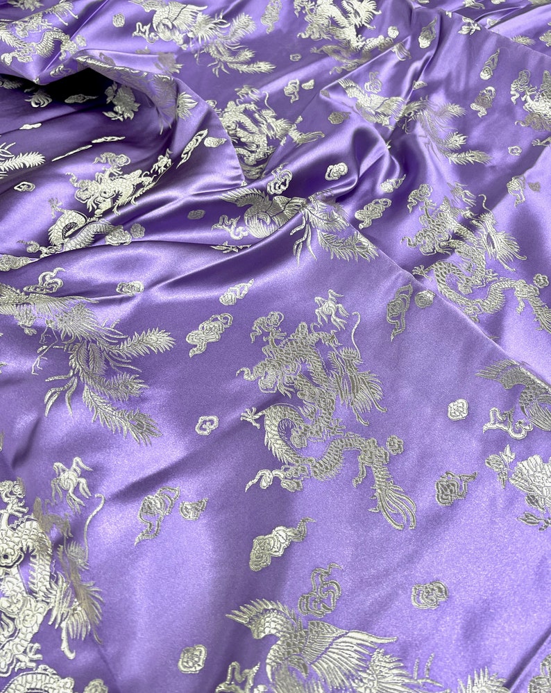 Arisa LAVENDER Gold Dragon Brocade Chinese Satin Fabric for Cheongsam ...