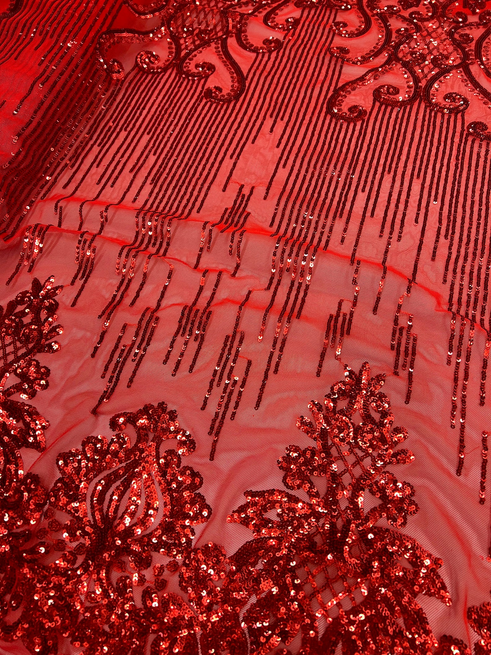 Angelica RED Curlicues and Leaves Sequins on Mesh Lace Fabric by the ...