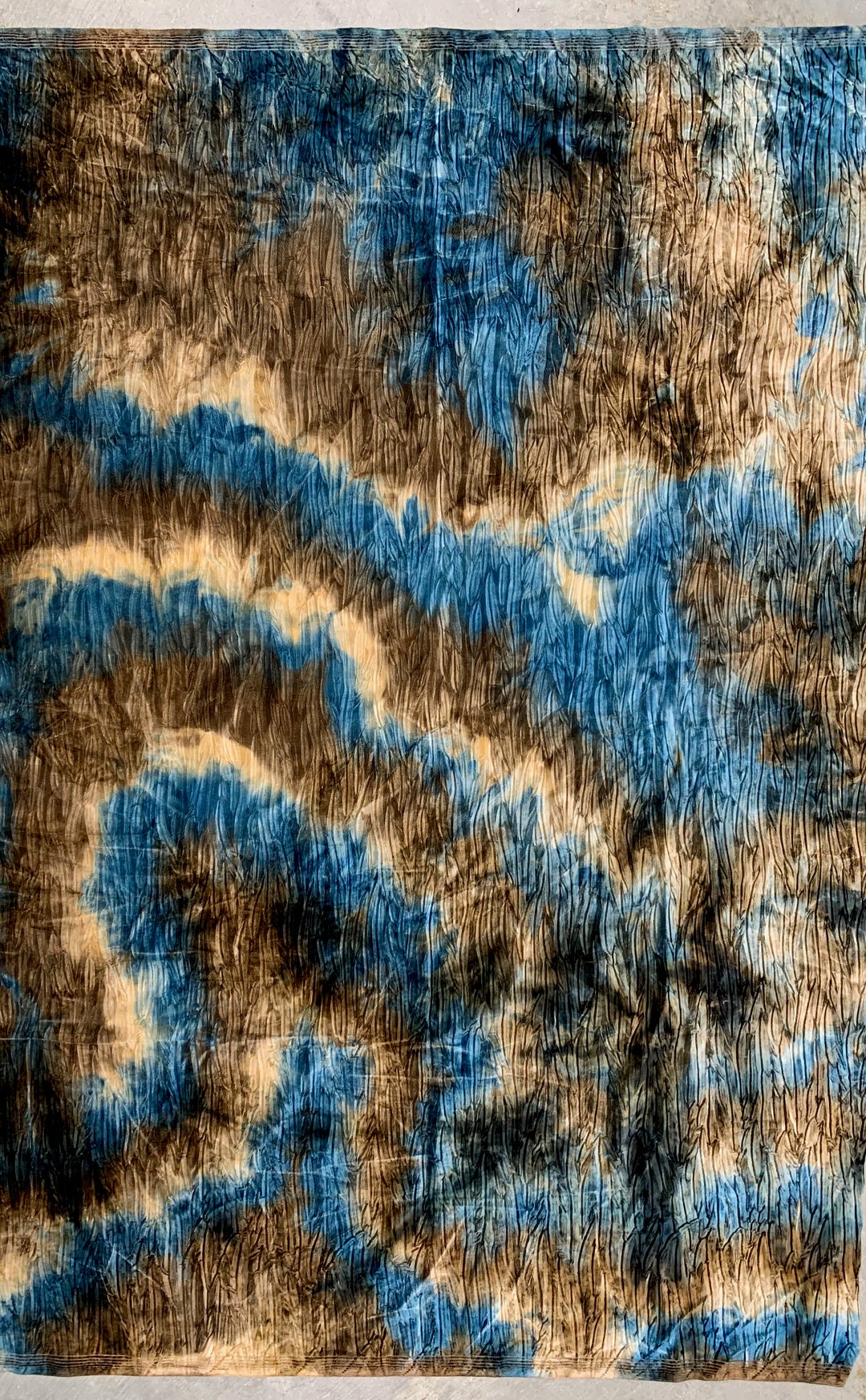 Greta BLUE BROWN BEIGE Wrinkled Polyester Stretch Velvet Fabric by the ...