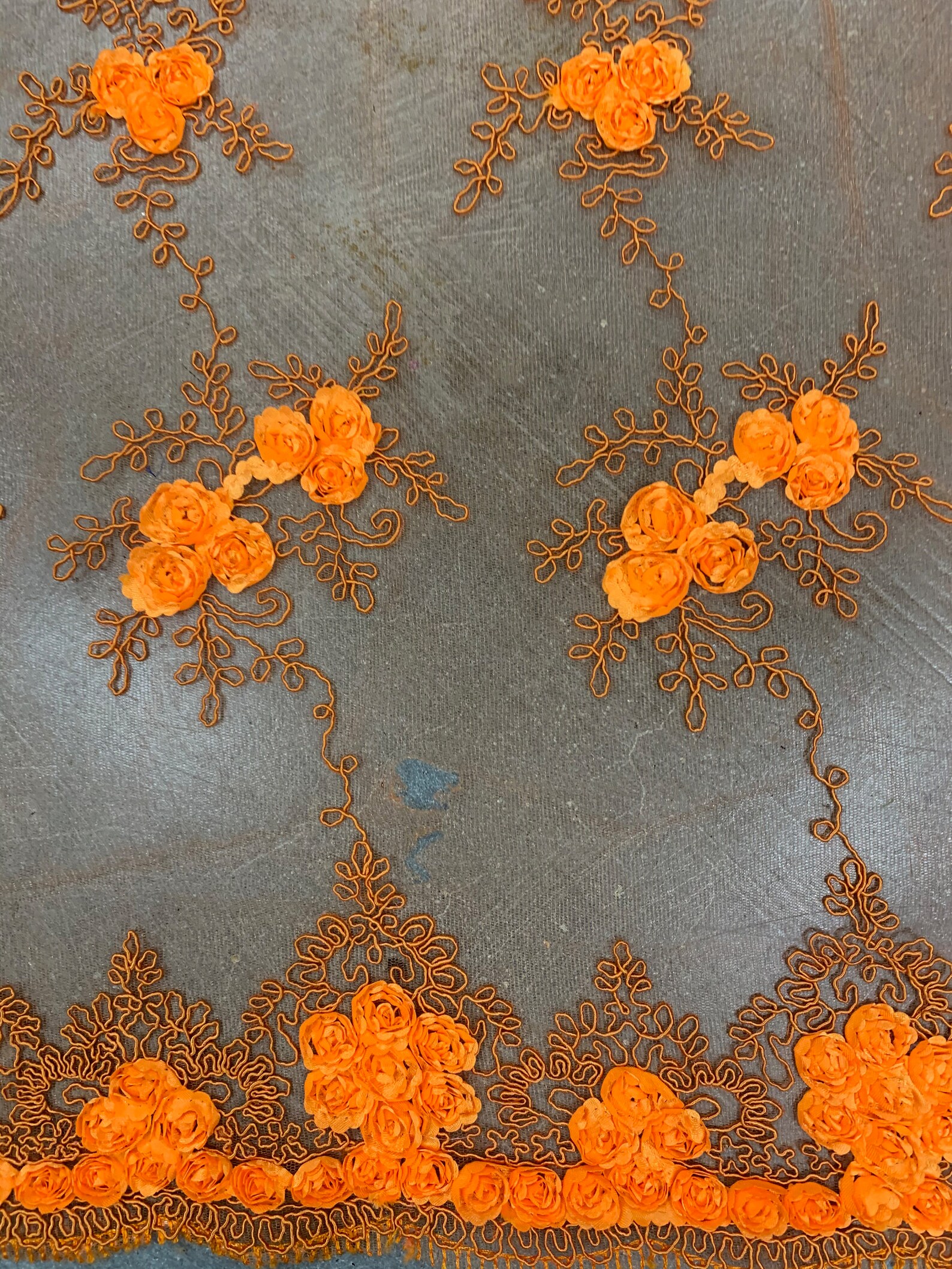 Andrea BRIGHT ORANGE 3-D Floral Matte Corded Embroidery on | Etsy