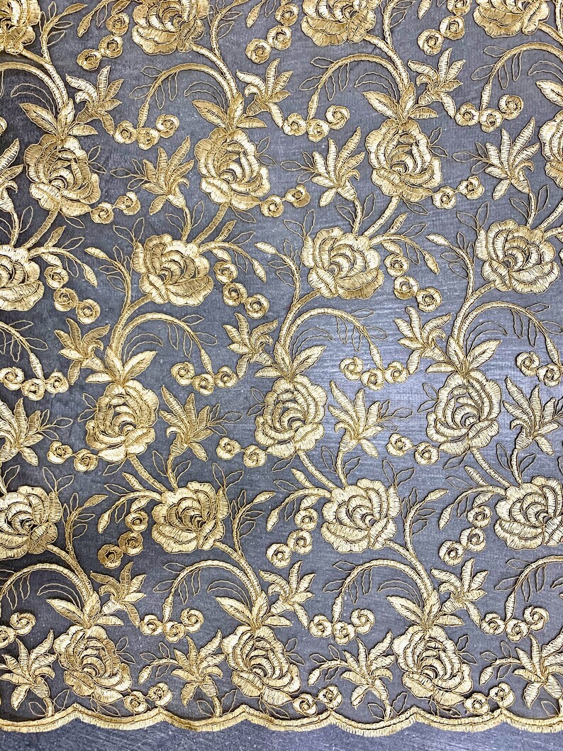 Dakota GOLD Polyester Corded Floral Embroidery on Mesh Lace - Etsy