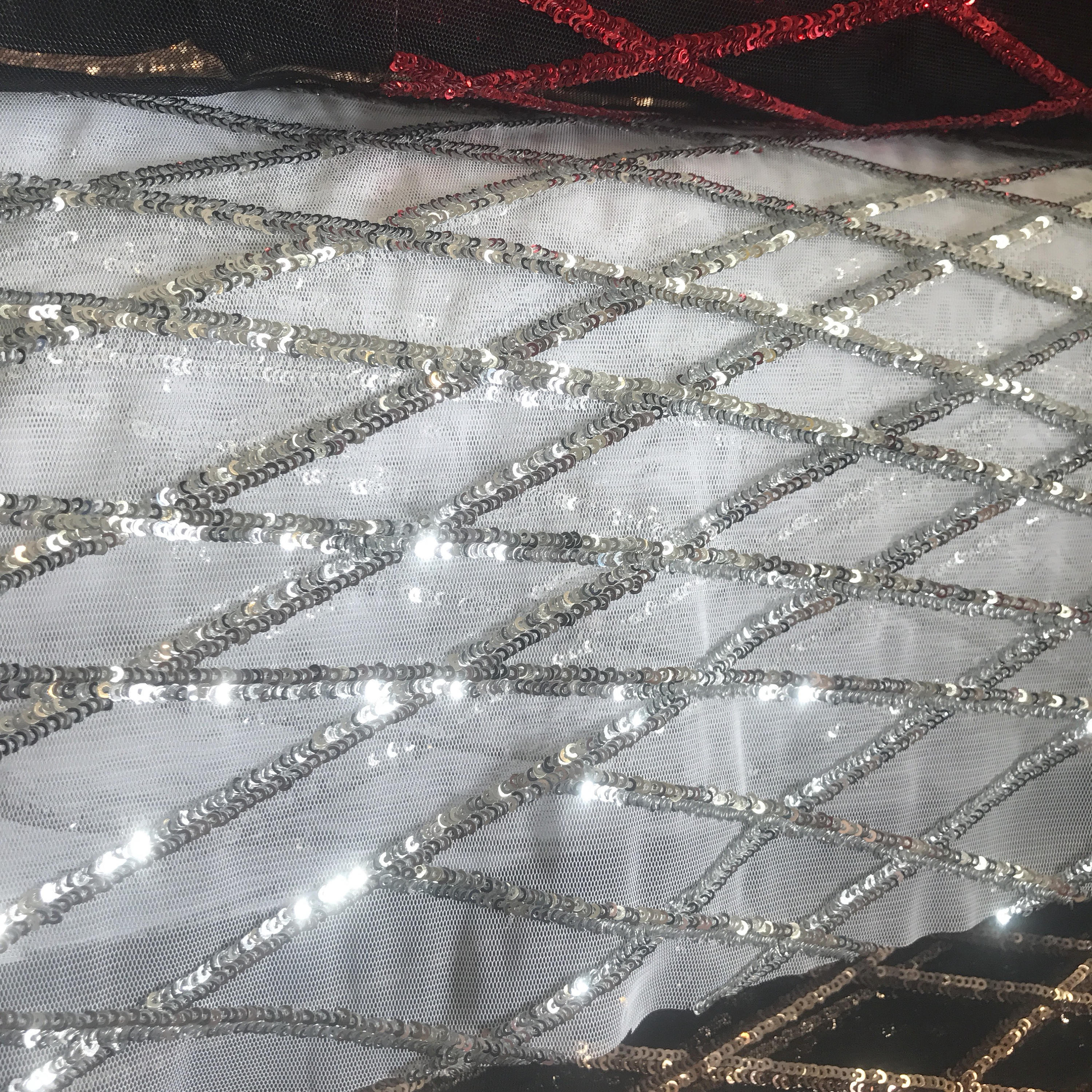 Jordyn SILVER Diamond Sequins on WHITE Mesh Lace Fabric by the Yard ...