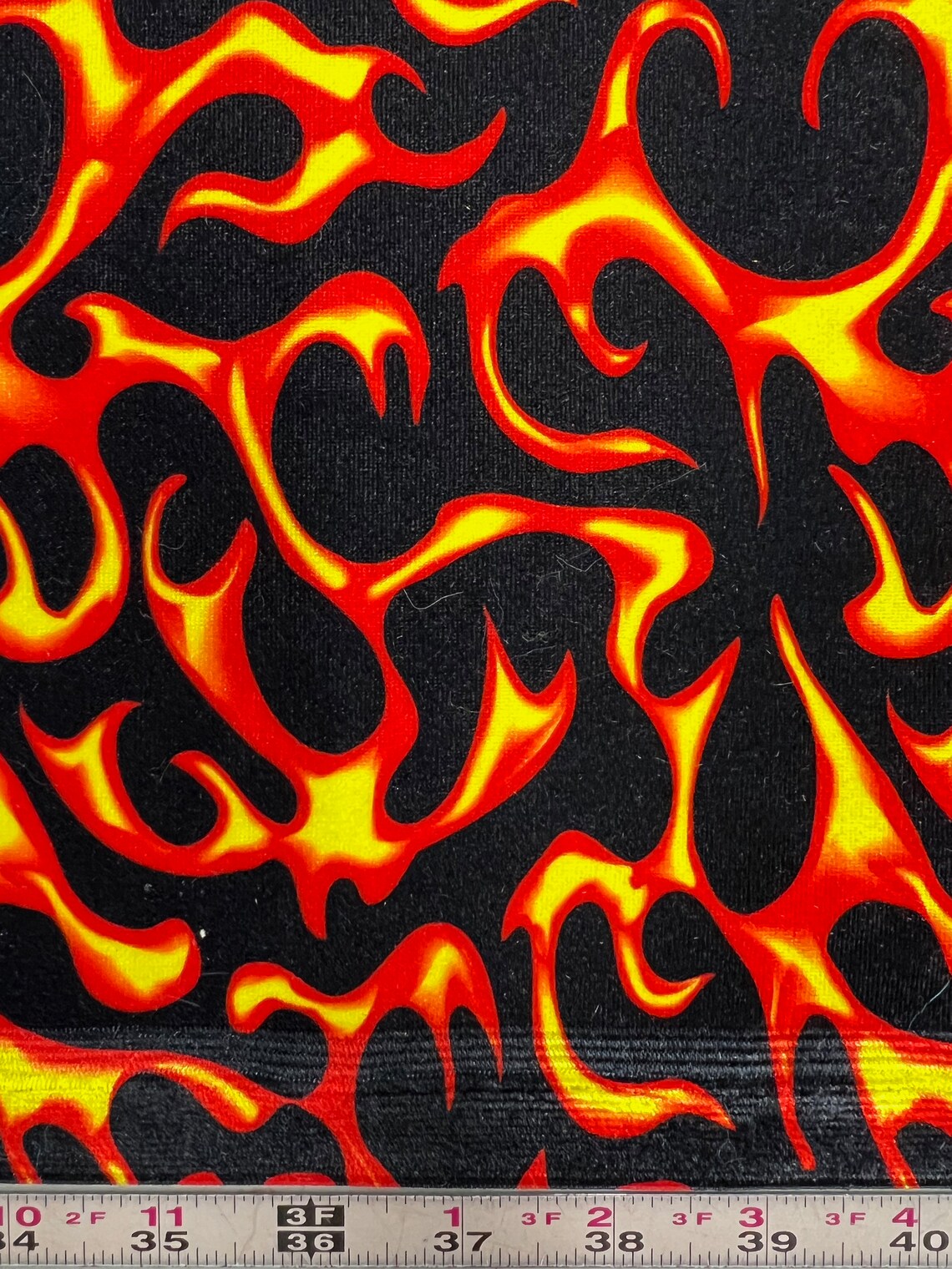 Sutton YELLOW ORANGE FLAMES Print on Polyester Stretch Velvet Fabric ...