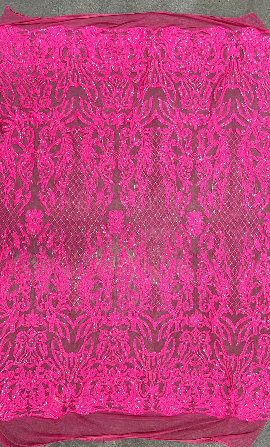 Phoebe HOT PINK Sequins on Hot Pink Mesh Lace Fabric by the Yard ...
