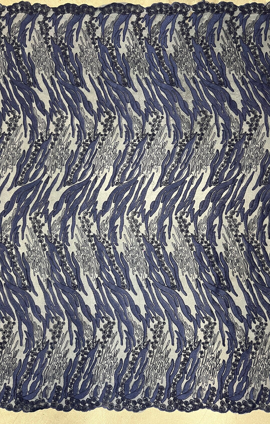 Katelyn NAVY BLUE Vines and Swirls Corded Embroidery on Mesh Fabric by ...