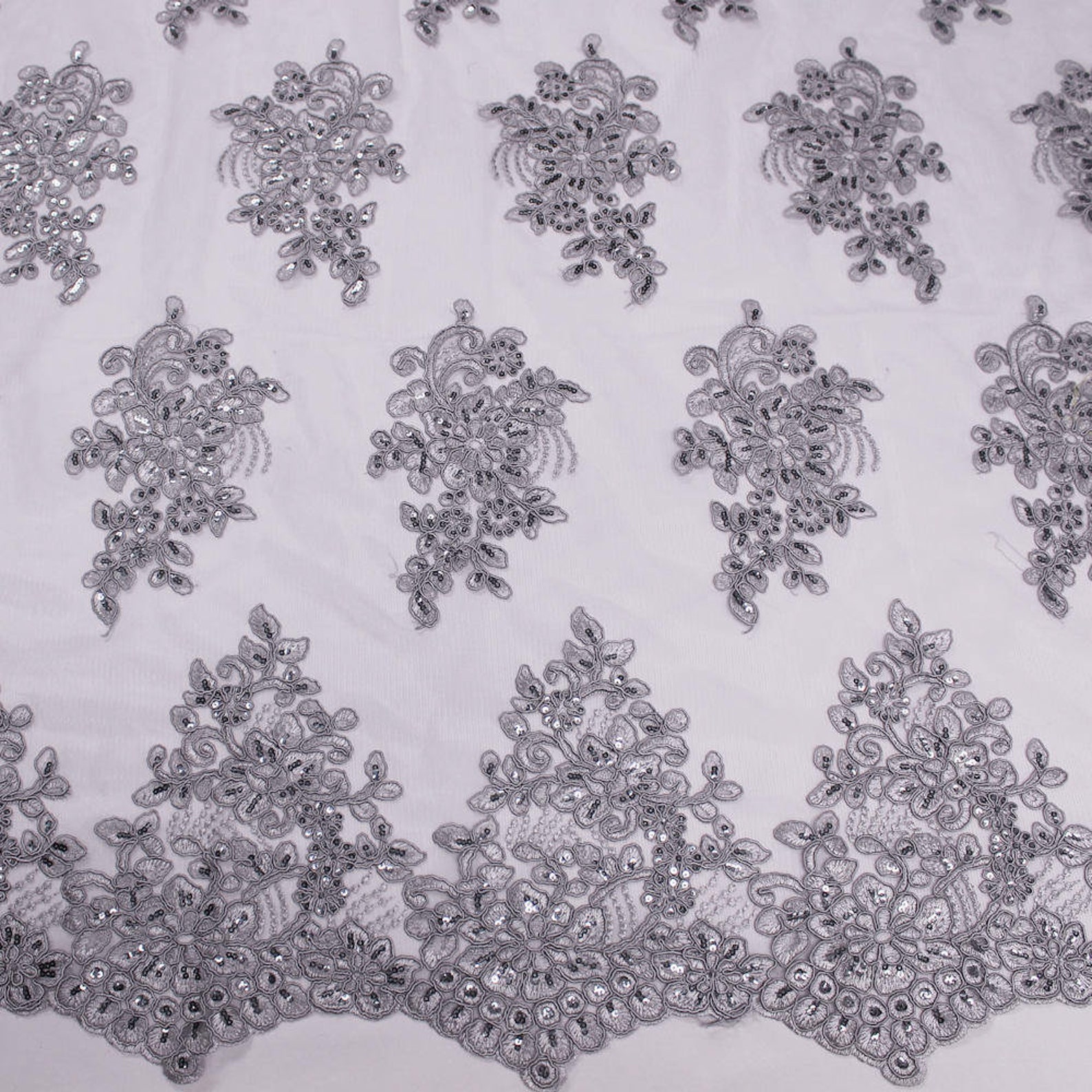 Brianna GREY Polyester Floral Embroidery With Sequins on Mesh - Etsy
