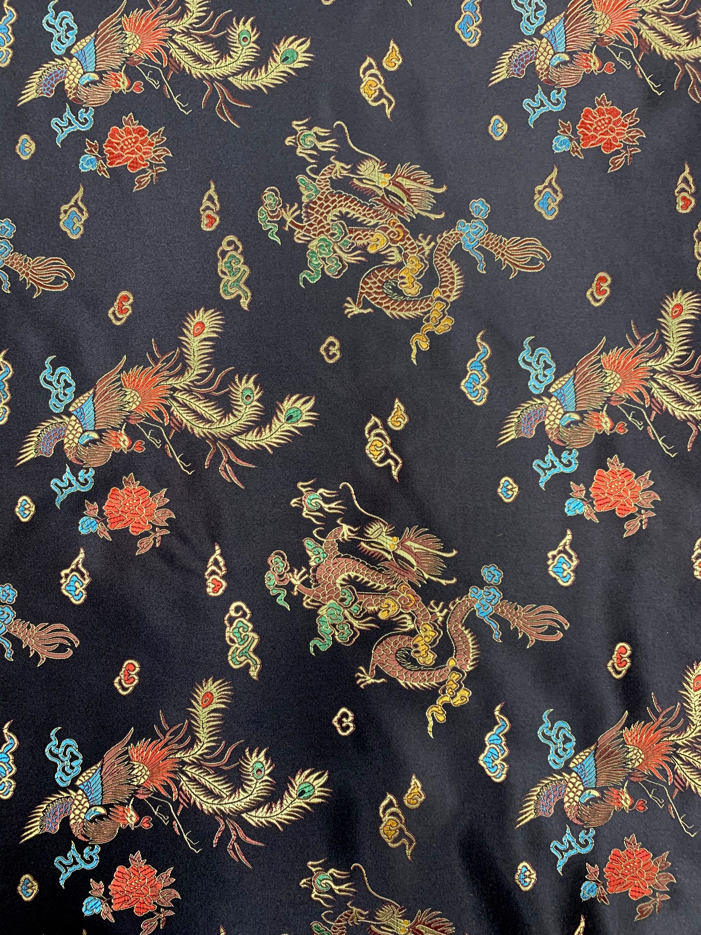 Hope BLACK Dragon Brocade Chinese Satin Fabric by the Yard - Etsy