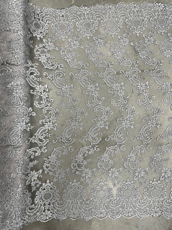 Elise GREY Polyester Corded Floral Embroidery on Mesh Lace - Etsy