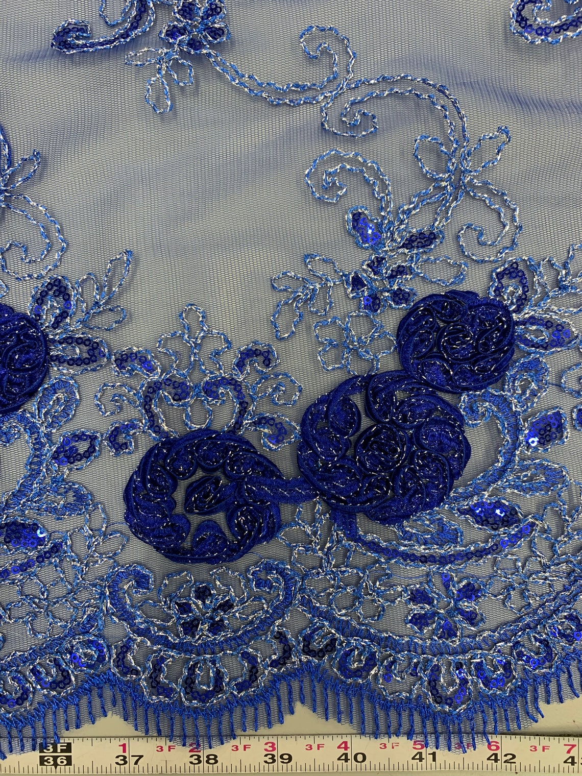 Ryleigh ROYAL BLUE 3D Floral Embroidery With Foil & Sequins on | Etsy