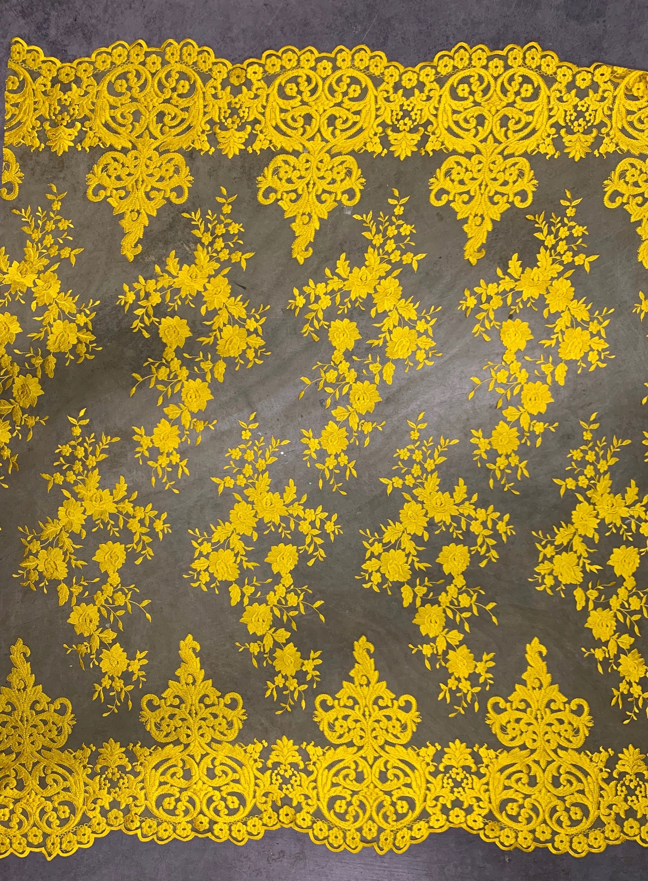 Teagan BRIGHT YELLOW Damask Design Embroidered on Mesh Lace | Etsy