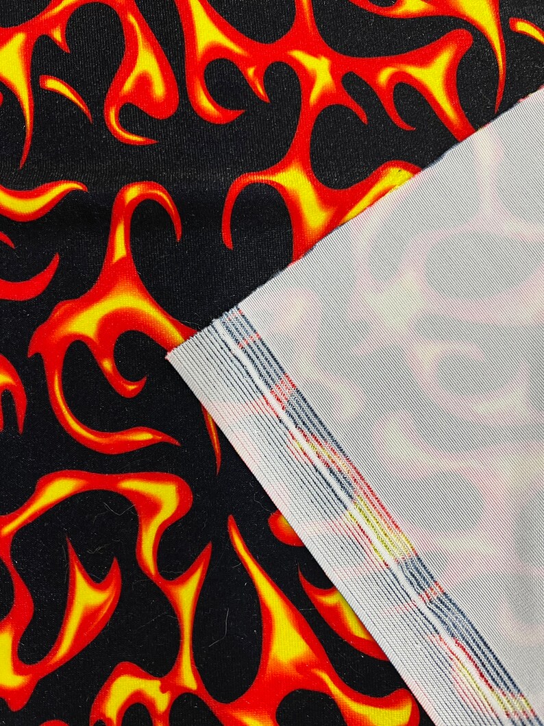 Sutton YELLOW ORANGE FLAMES Print on Polyester Stretch Velvet Fabric ...