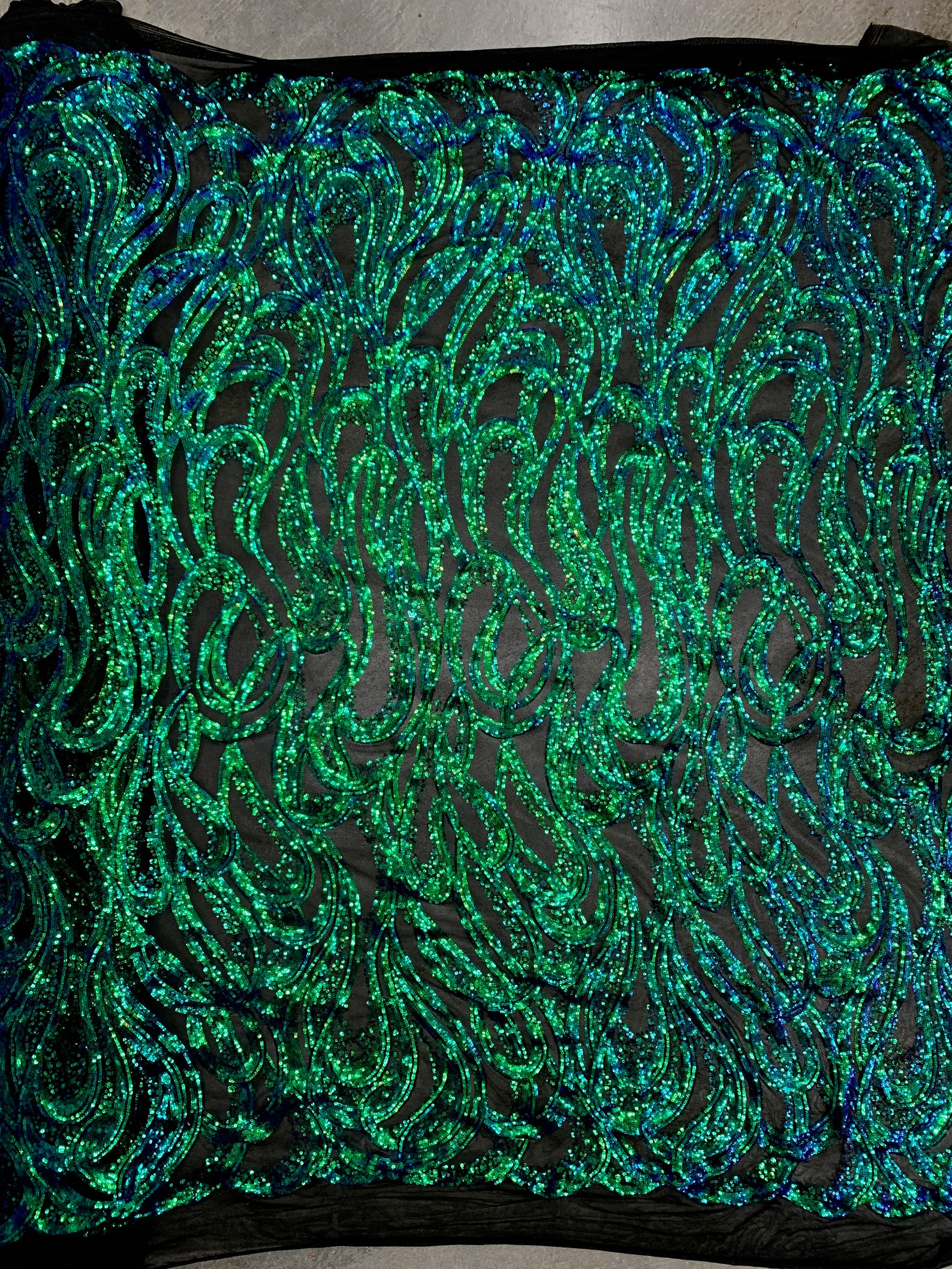 Lorelei IRIDESCENT GREEN BLUE Mermaid Swirls Sequins on Mesh Lace ...
