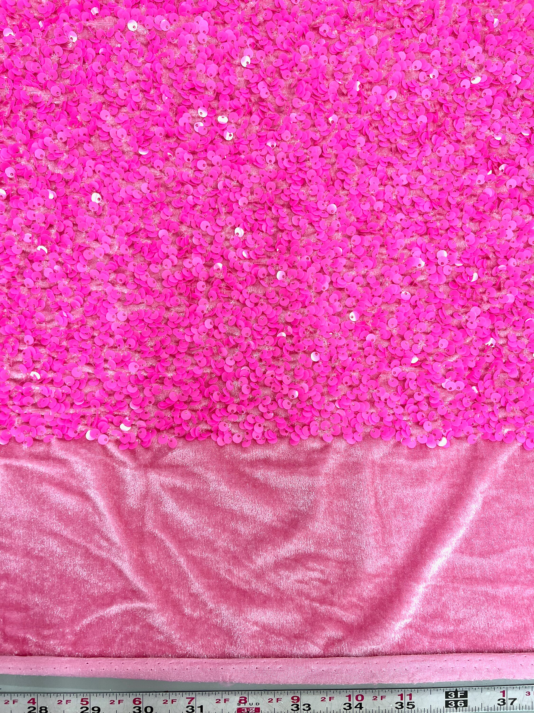 Stephanie HOT PINK Sequins on PINK Stretch Velvet Fabric by the Yard ...
