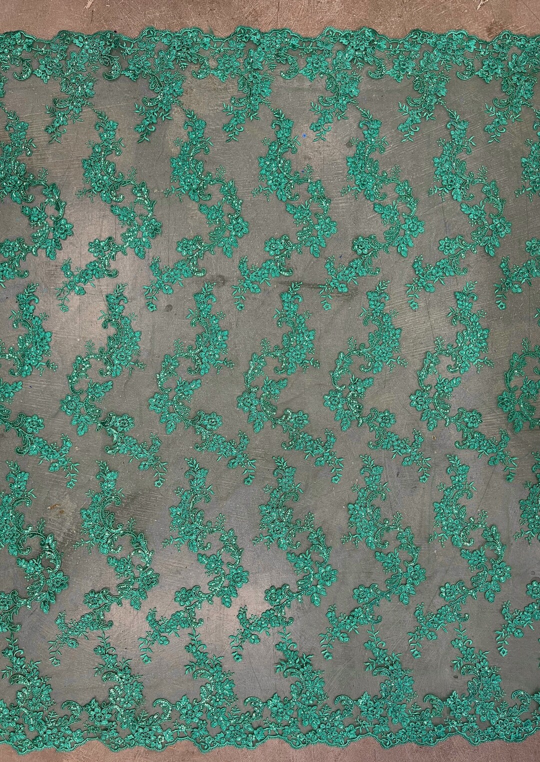 Cristina KELLY GREEN Polyester Floral Embroidery With Sequins on Mesh ...