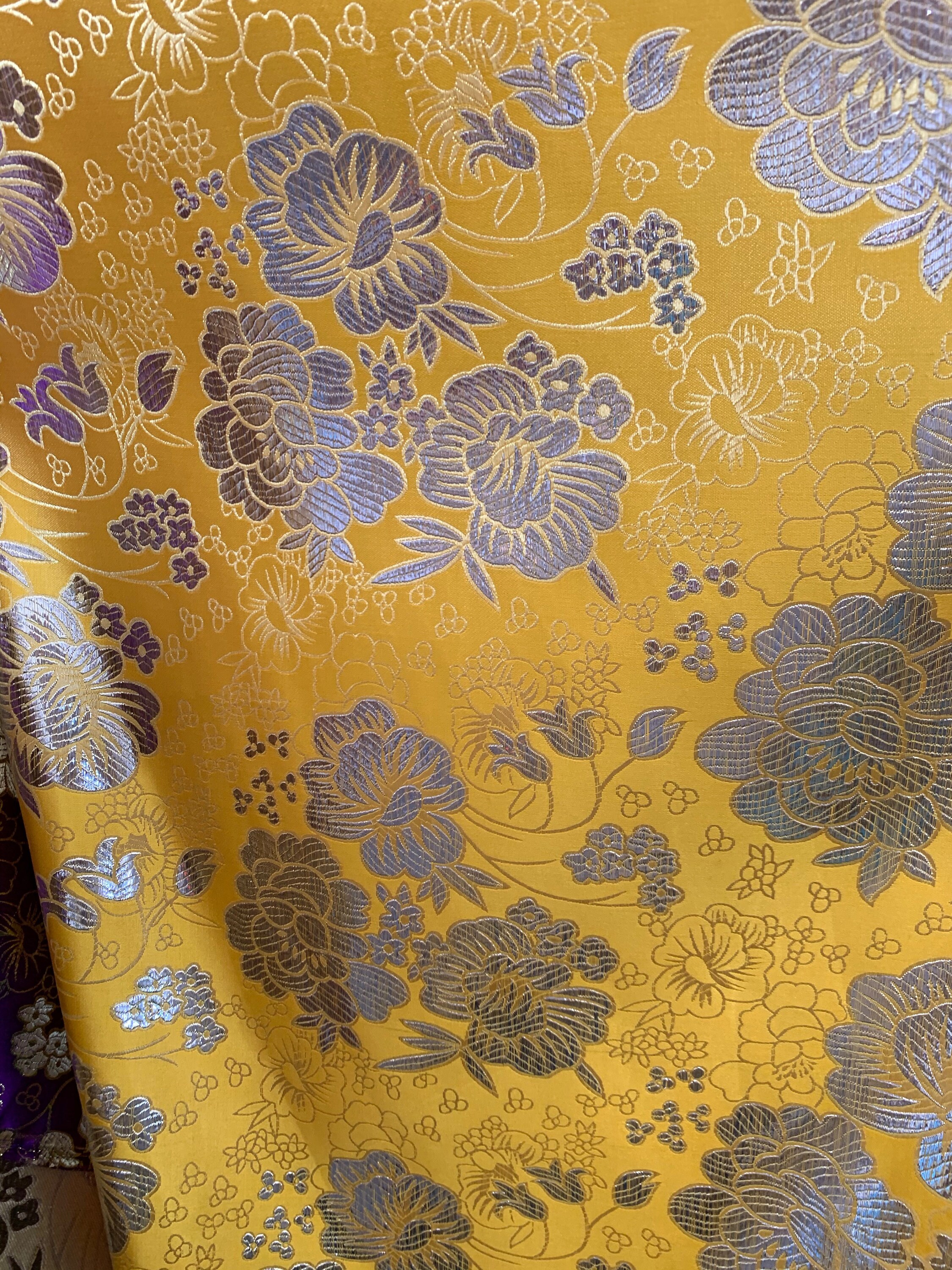 Juliet YELLOW Floral Brocade Chinese Satin Fabric by the Yard - 10053 ...