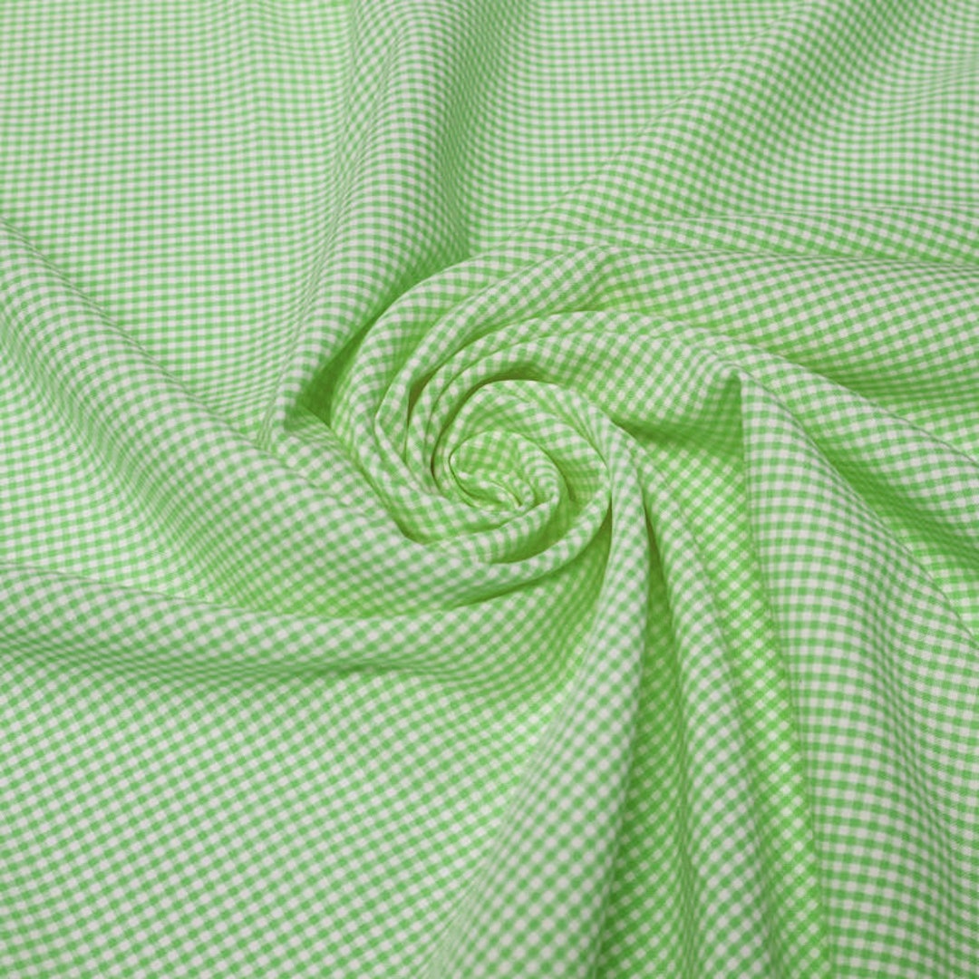 Keira LIME GREEN Mini Checkered Polyester Poplin Fabric by the Yard ...