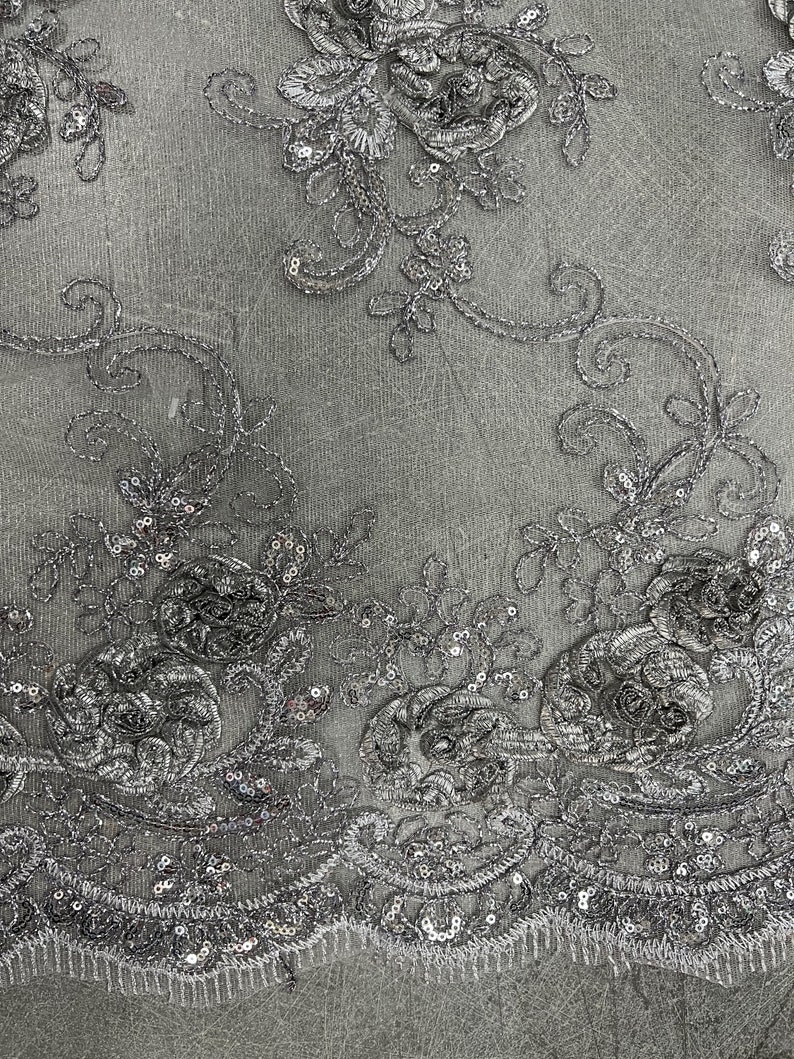 Ryleigh GREY 3D Floral Embroidery With Foil & Sequins on Mesh - Etsy