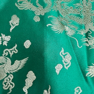 Arisa JADE GREEN Dragon Brocade Chinese Satin Fabric for Cheongsam ...
