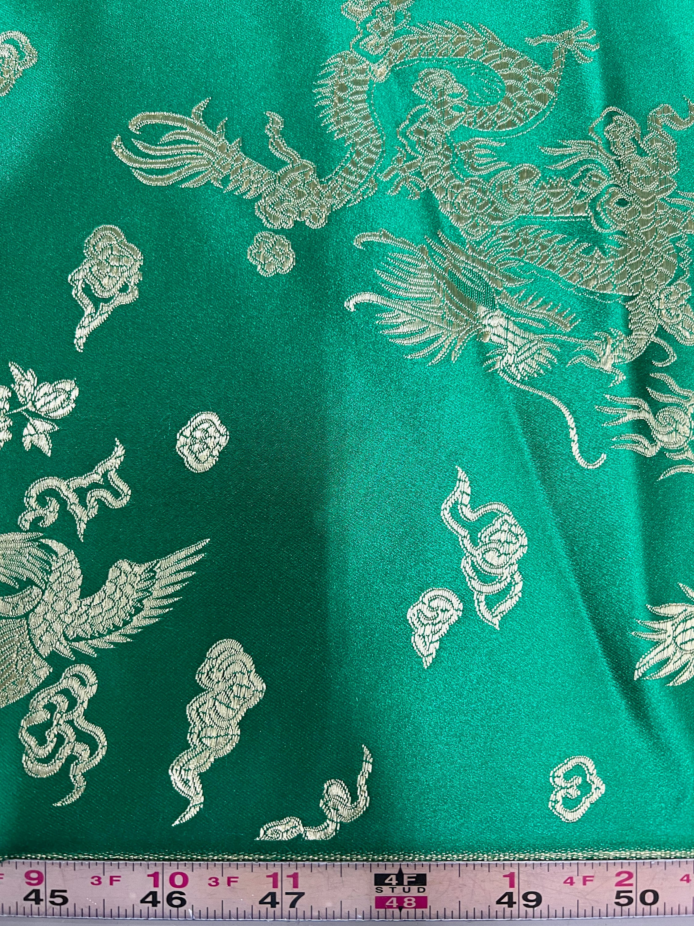 Arisa JADE GREEN Gold Dragon Brocade Chinese Satin Fabric for Cheongsam ...