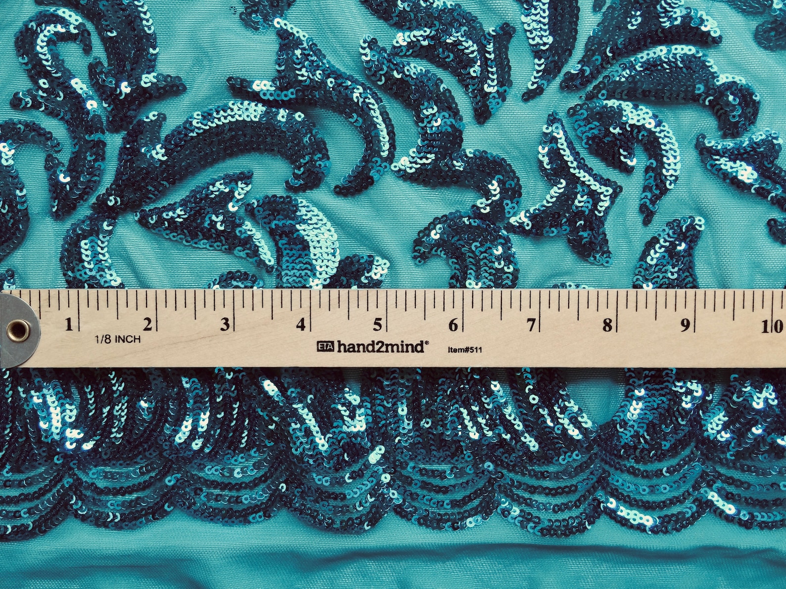 Miranda TEAL Vines and Leaves Sequins on TEAL Mesh Lace Fabric by the ...