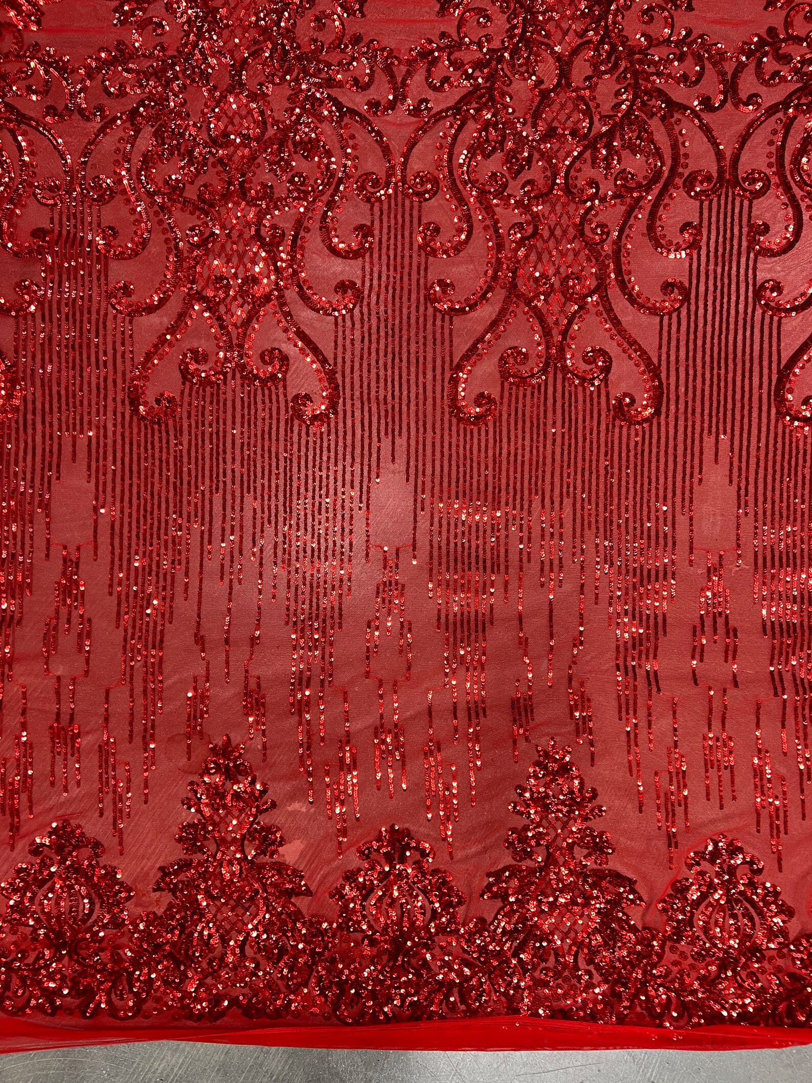 Angelica RED Curlicues and Leaves Sequins on Mesh Lace Fabric by the ...