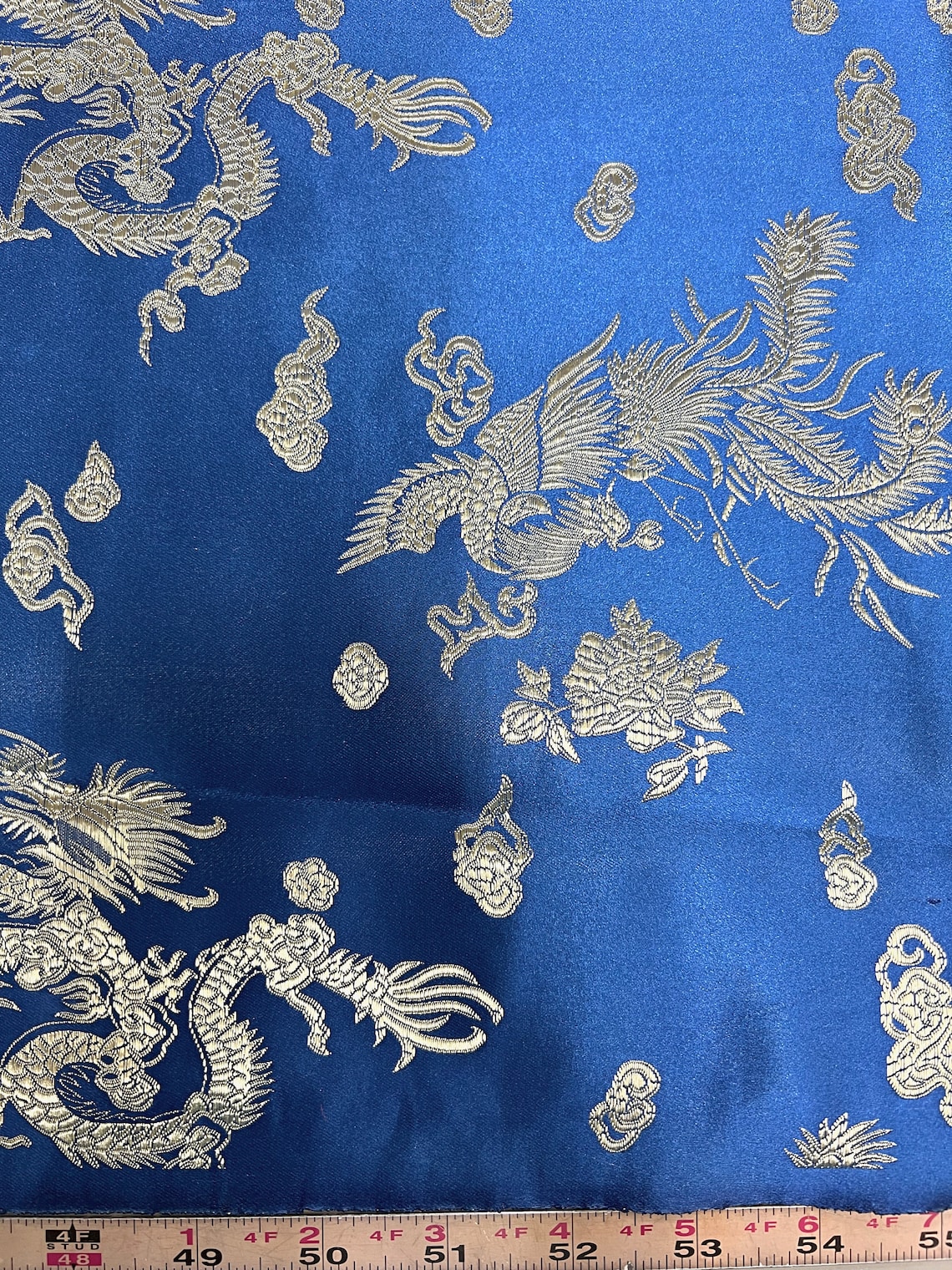 Arisa BLUE Gold Dragon Brocade Chinese Satin Fabric for Cheongsam/qipao ...