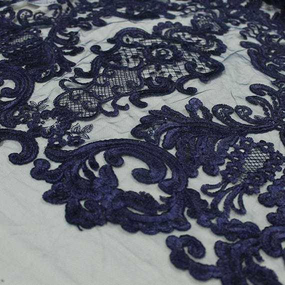 Vivian NAVY BLUE Polyester Embroidery With Sequins on Mesh - Etsy
