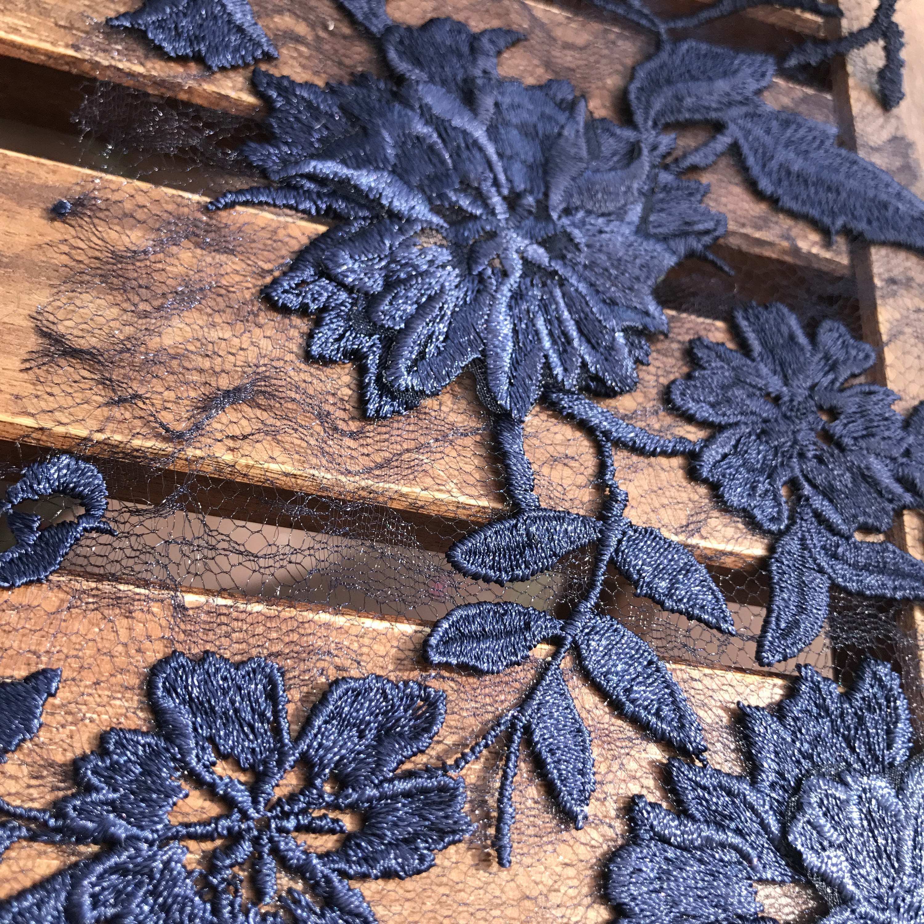 Nina NAVY BLUE Polyester 3D Floral Embroidery on Mesh Lace | Etsy