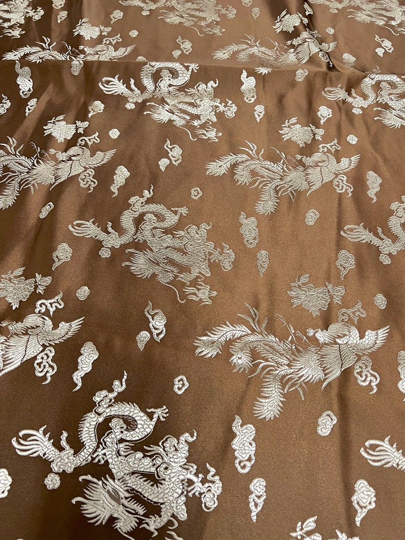 Arisa BROWN Gold Dragon Brocade Chinese Satin Fabric for Cheongsam ...