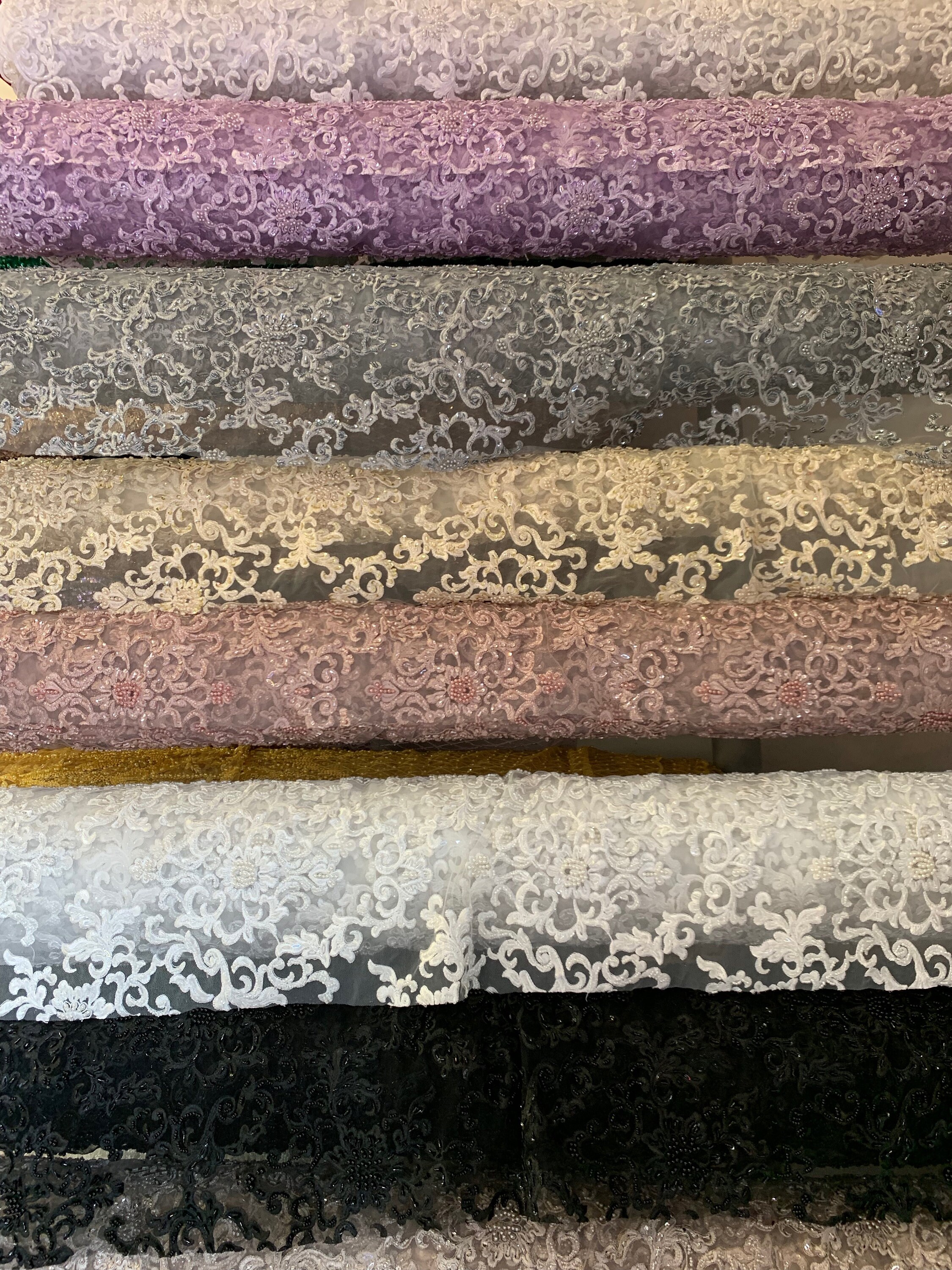 Helena GREY Embroidered Damask Pattern With Faux Pearls and - Etsy