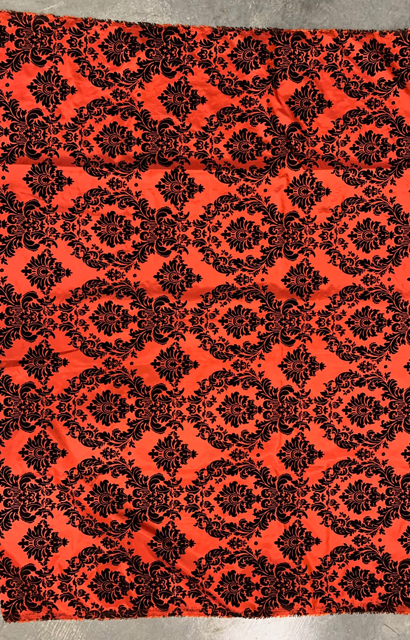 Amanda RED Taffeta With Black Velvet Flocked Damask Fabric by - Etsy