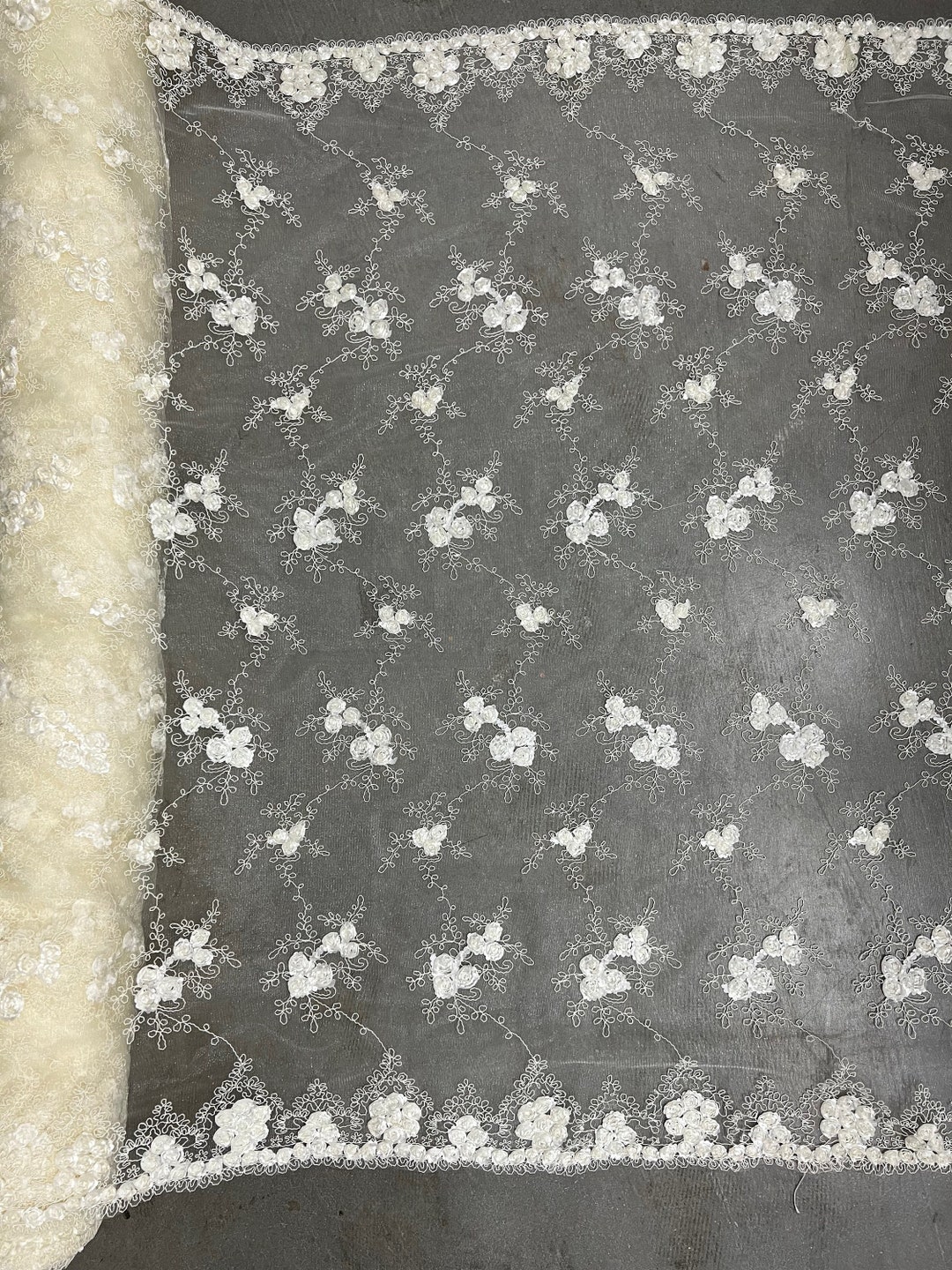 Andrea IVORY 3D Floral Matte Corded Embroidery on Mesh Lace Fabric by ...