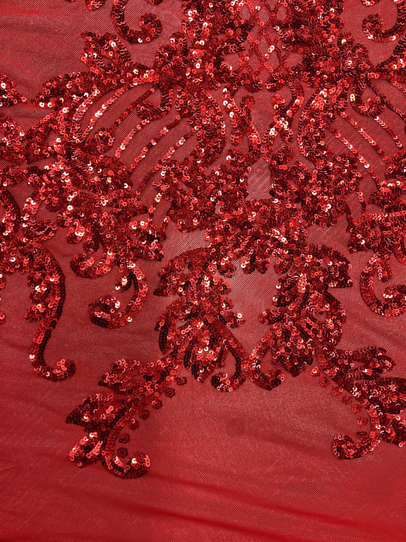 Angelica RED Curlicues and Leaves Sequins on Mesh Lace Fabric by the ...