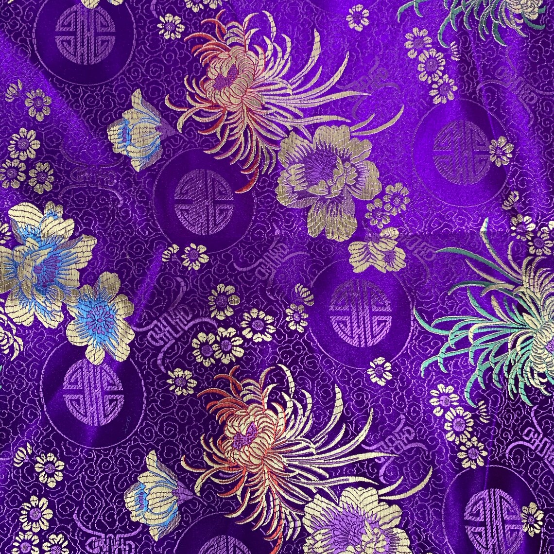 Kate Purple Floral Brocade Chinese Satin Fabric By The Yard Etsy