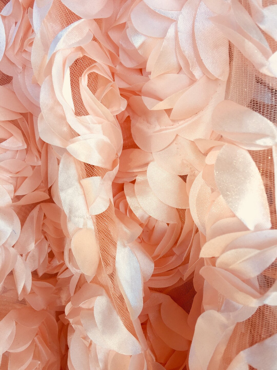 Maci LIGHT PEACH 3D Floral Polyester Satin Rosette on Mesh Fabric by ...