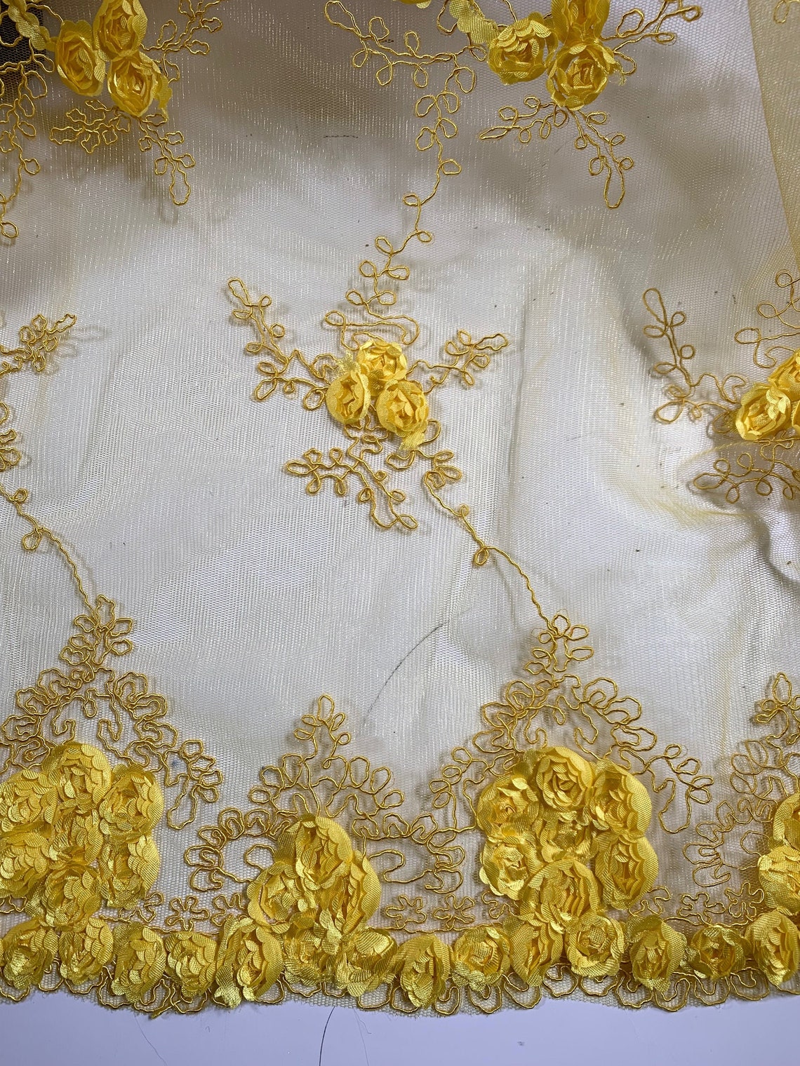 Andrea YELLOW 3D Floral Matte Corded Embroidery on Mesh Lace - Etsy