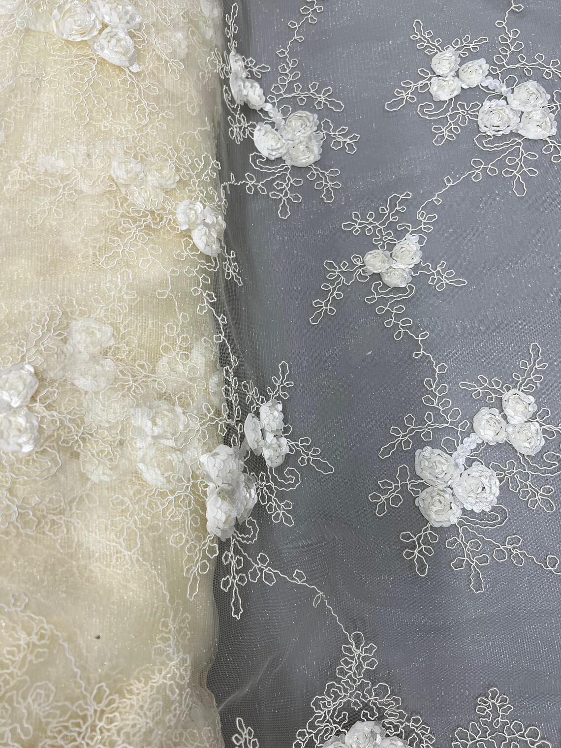 Andrea IVORY 3D Floral Matte Corded Embroidery on Mesh Lace | Etsy