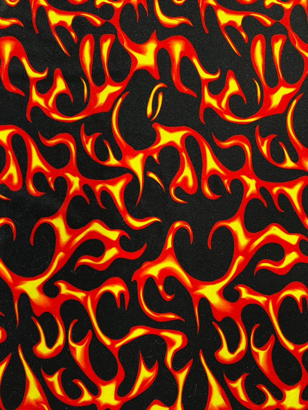 Sutton YELLOW ORANGE FLAMES Print on Polyester Stretch Velvet Fabric ...