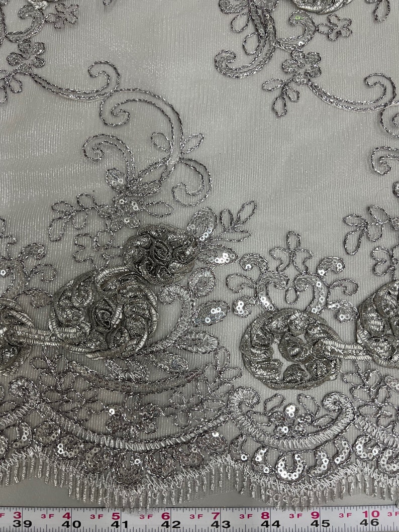 Ryleigh GREY 3D Floral Embroidery With Foil & Sequins on Mesh - Etsy