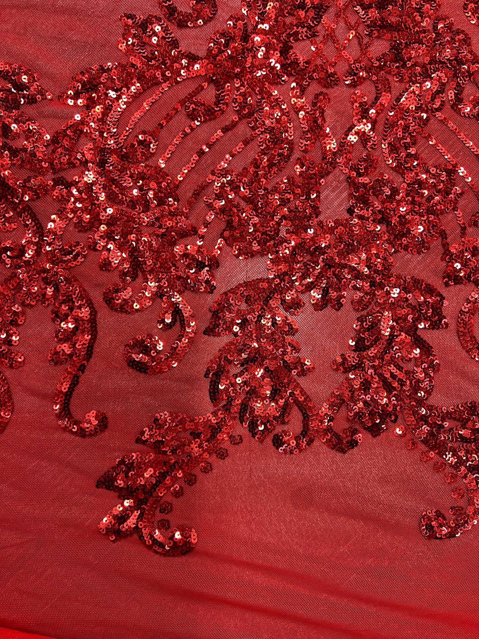 Angelica RED Curlicues and Leaves Sequins on Mesh Lace Fabric by the ...