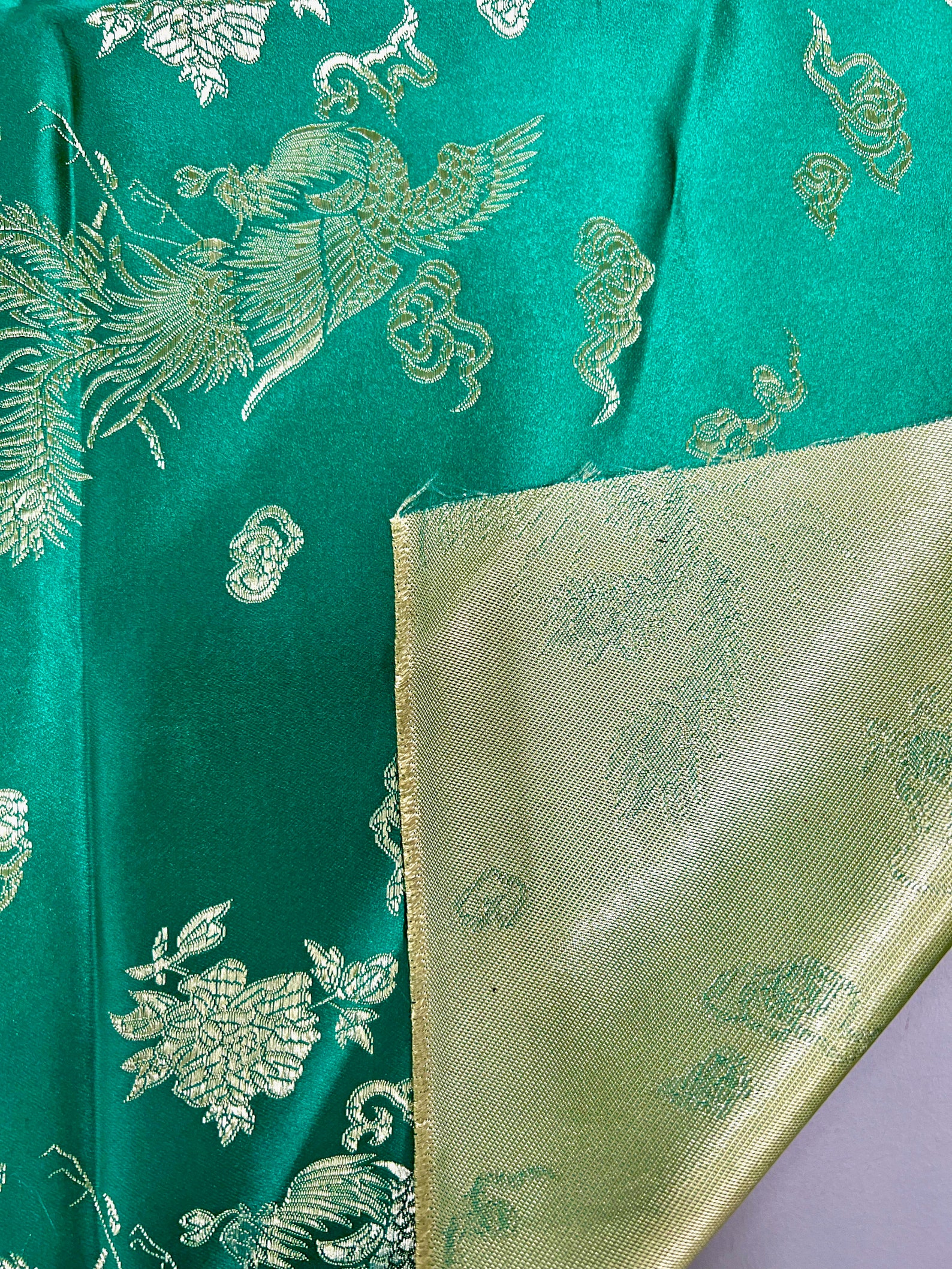 Arisa JADE GREEN Gold Dragon Brocade Chinese Satin Fabric for Cheongsam ...