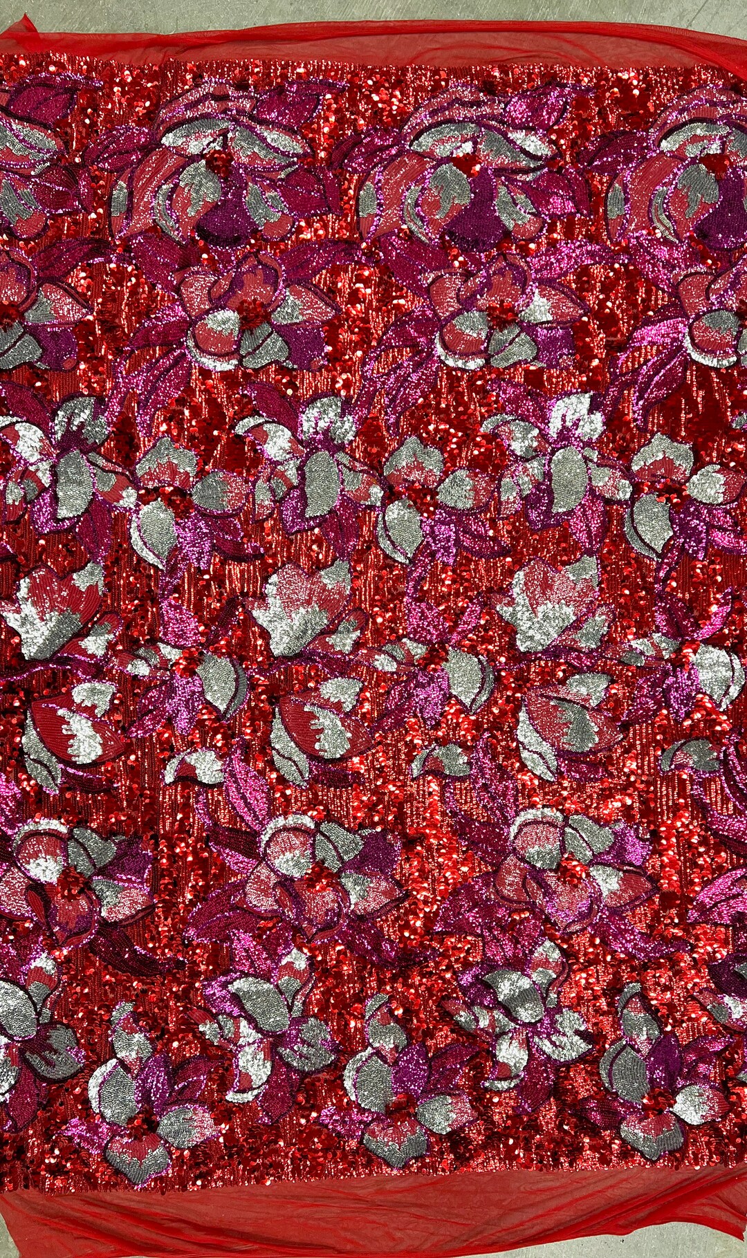 Natasha RED FUCHSIA SILVER Coral Full Overlapping Sequins on Red ...