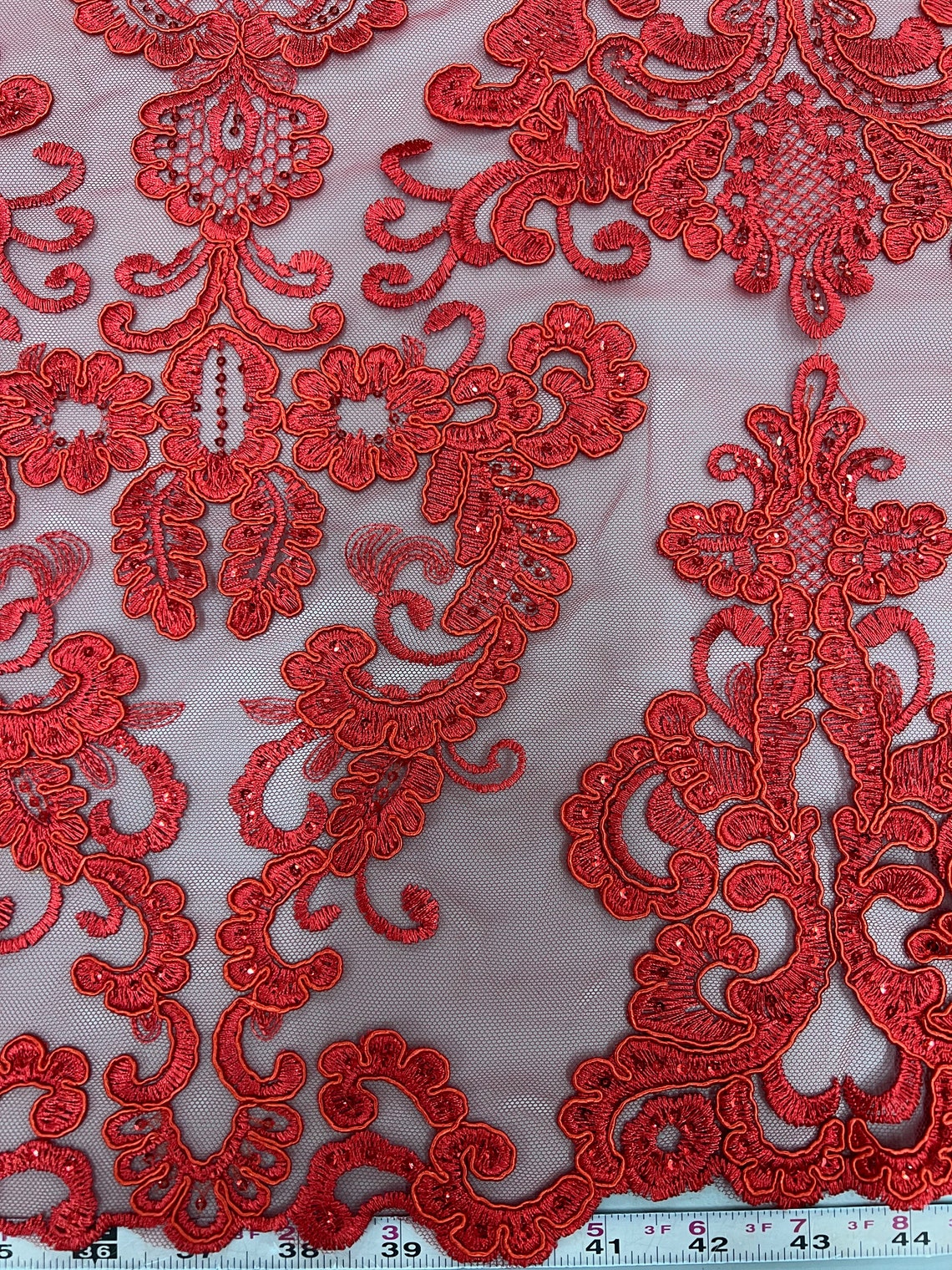 Vivian RED Polyester Embroidery With Sequins on Mesh Lace - Etsy