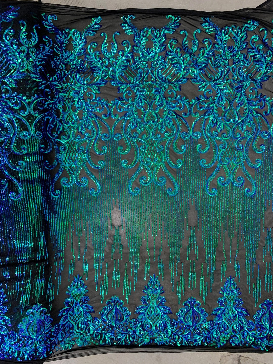 Angelica IRIDESCENT GREEN BLUE Mermaid Curlicues and Leaves Sequins on ...